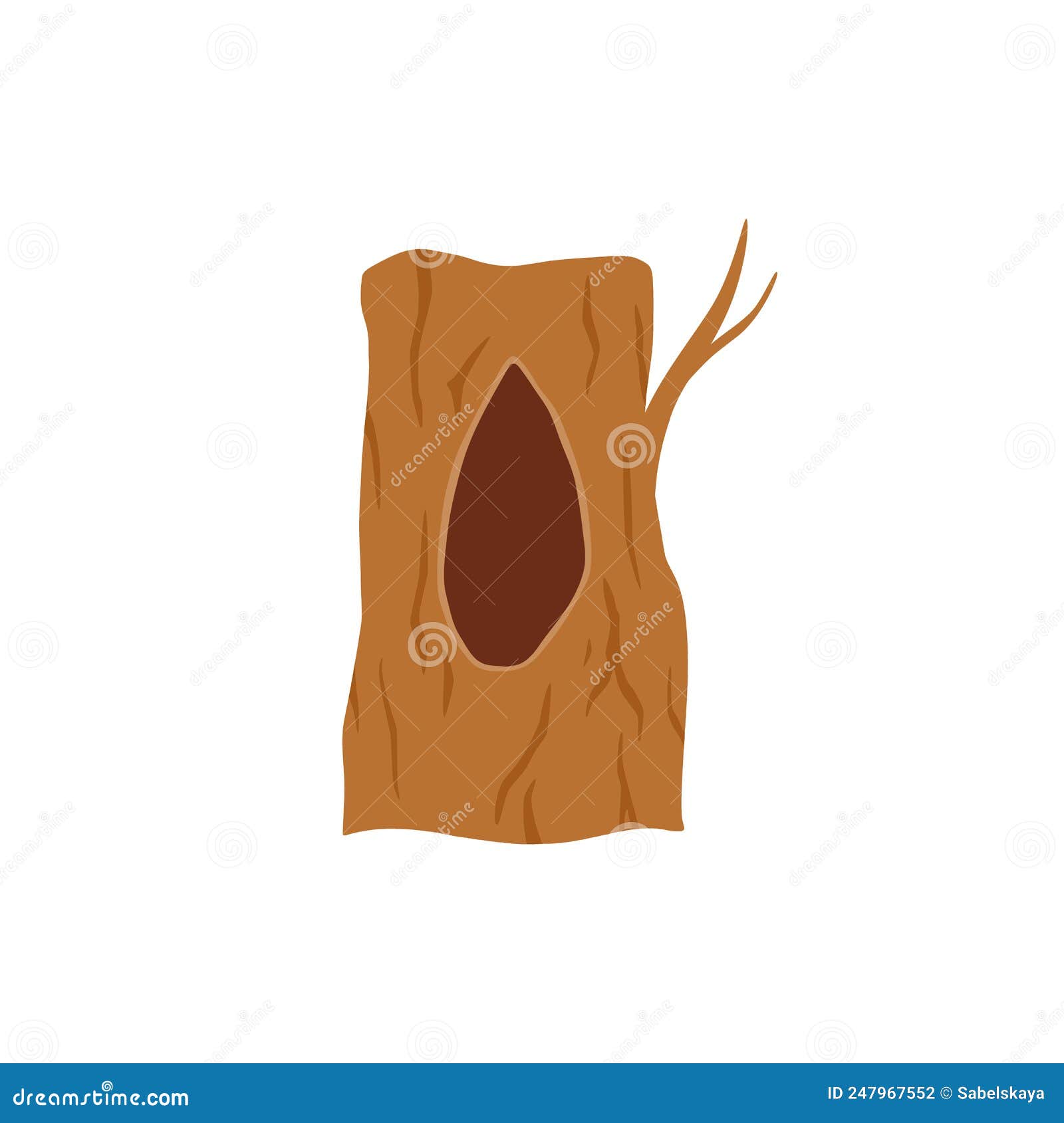 Empty Burrow in Tree Trunk, Flat Vector Illustration Isolated on White ...