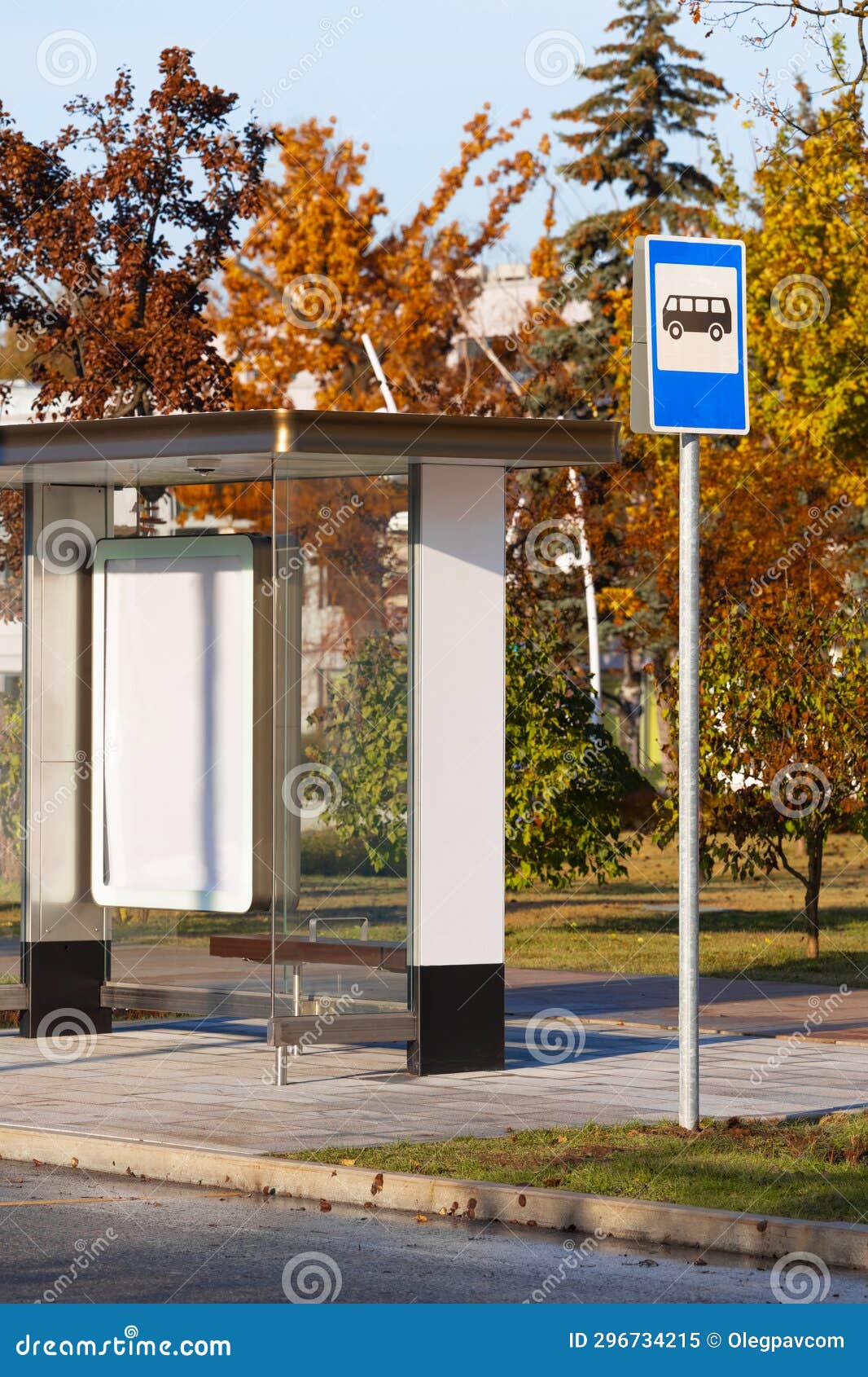 Empty Bus Stop Against the Backdrop of Autumn Trees Stock Image - Image ...