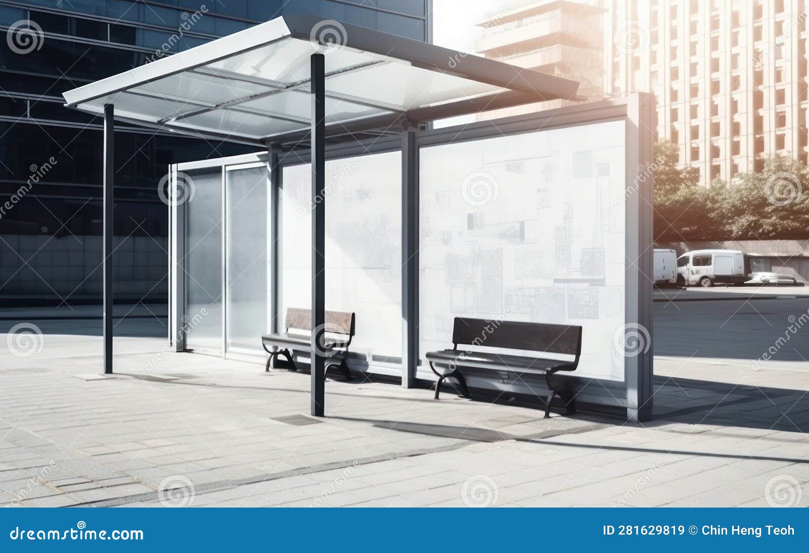 Empty Bus Stop with a Bench in the City. Generative AI Stock ...