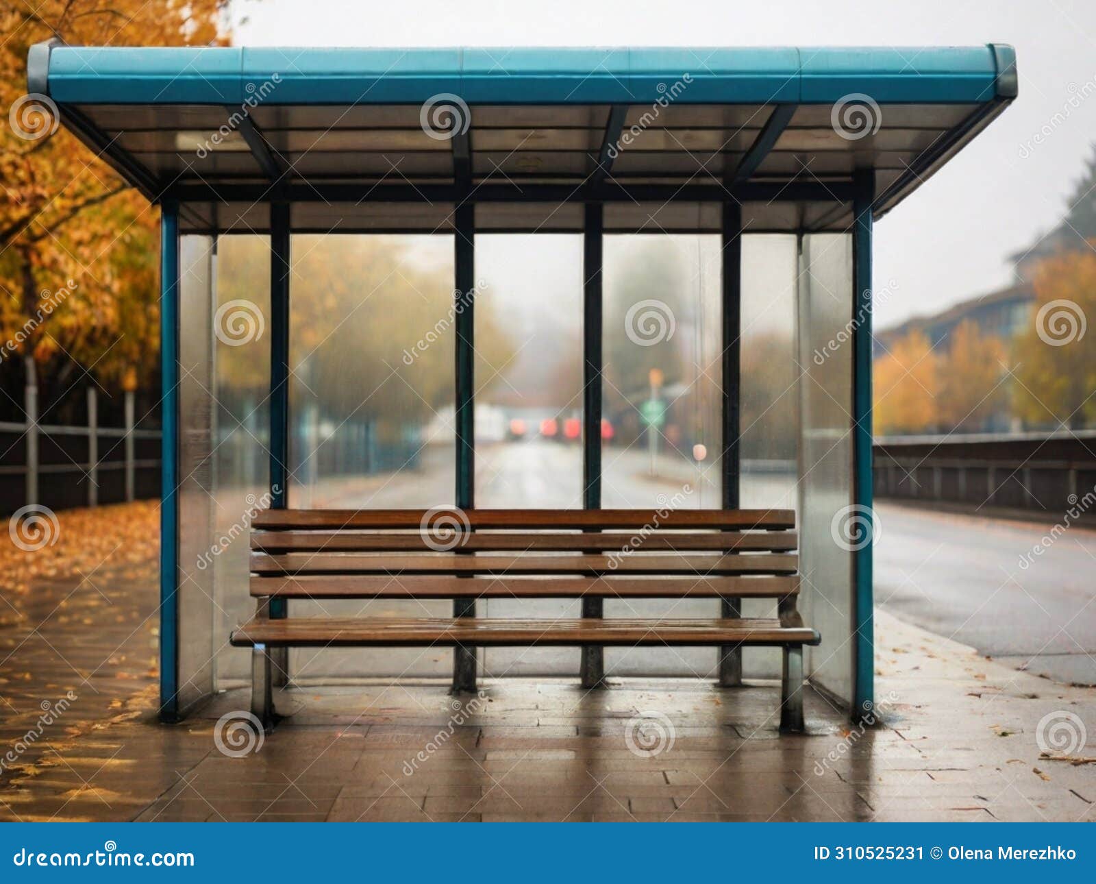Empty Bus Stop with Empty Benches. Stock Illustration - Illustration of ...