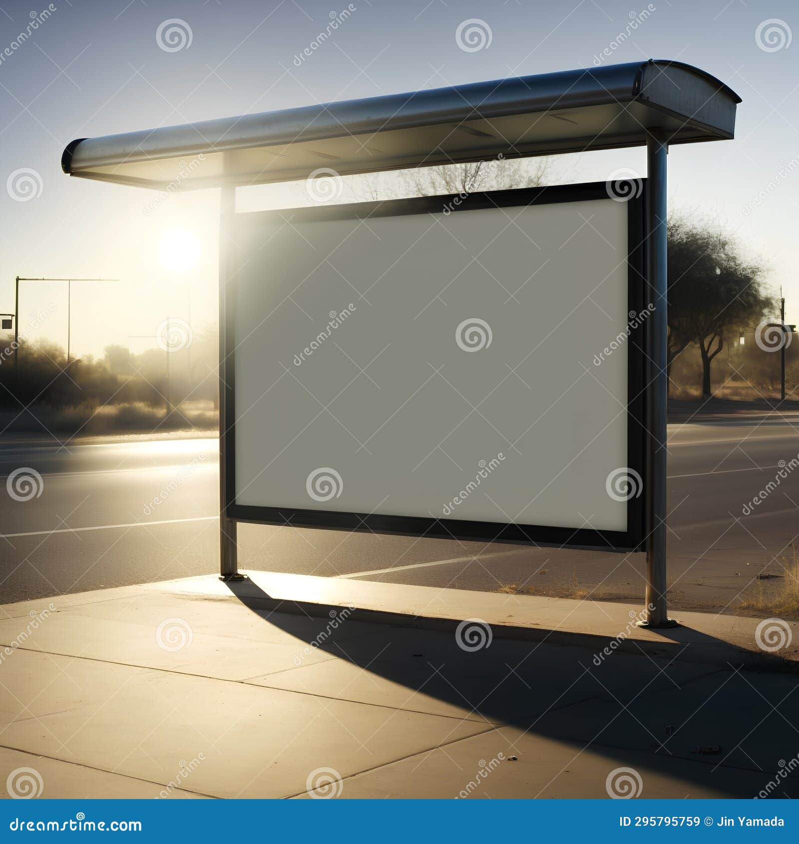 Empty Bus Stop with Blank Billboard in the Morning Light, 3d Render ...