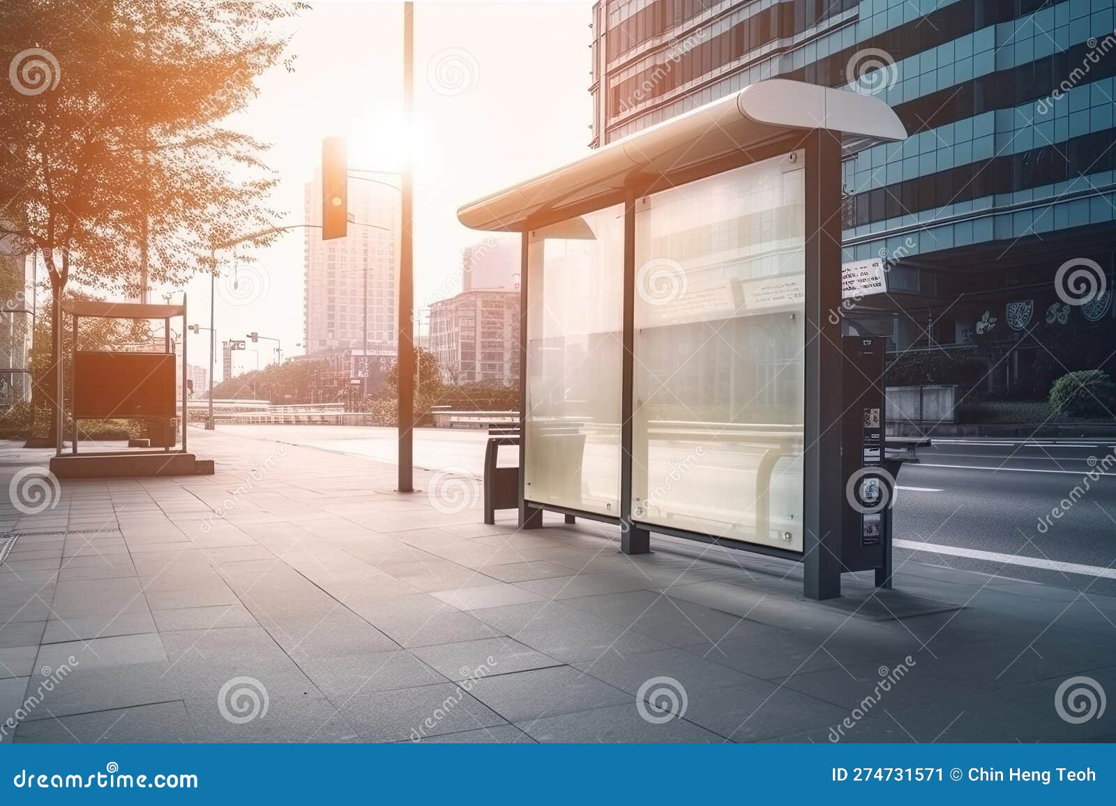 Empty Bus Stop in the City, Modern Urban Scene, Light Effect ...