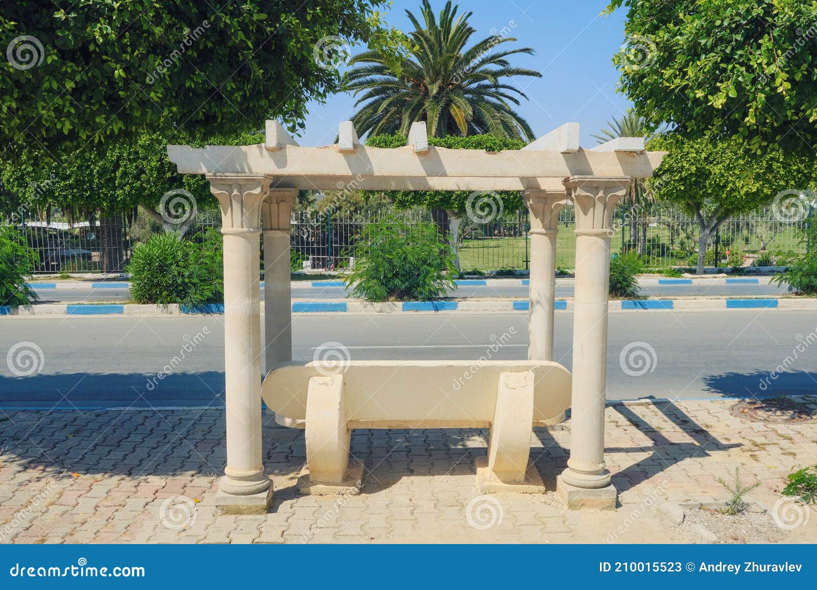 Empty Bus Stop with Columns in the Style of Ancient Egypt Stock Image ...