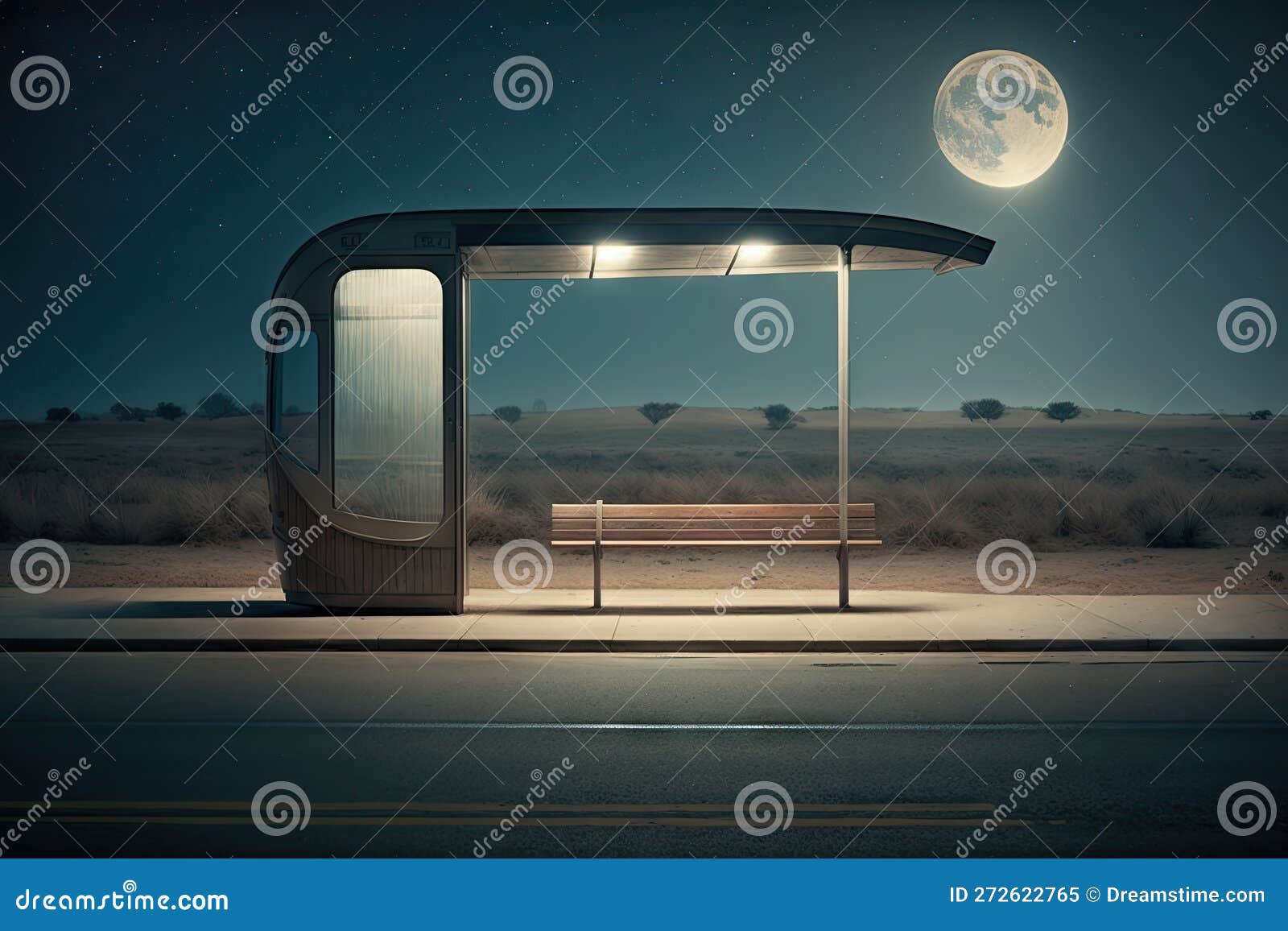 Empty Bus Stop, with the Distant Sound of Night Traffic, and a Full ...