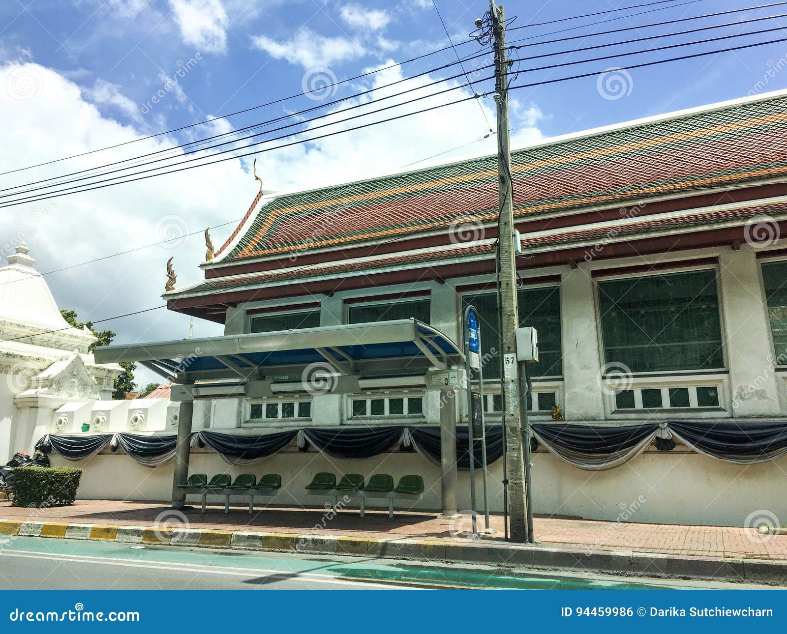 Empty Bus Stop in Front of the Temple Stock Photo - Image of blue, stop ...