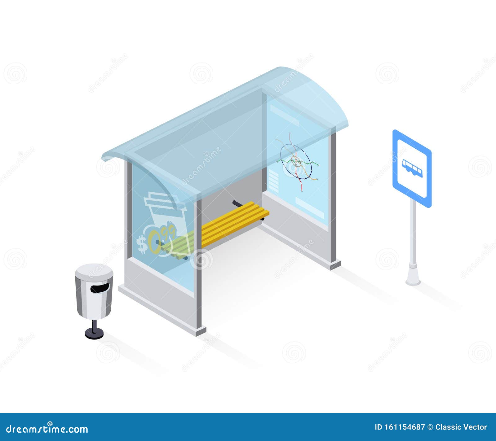 Empty Bus Stop Isometric Vector Illustration Isolated on White ...