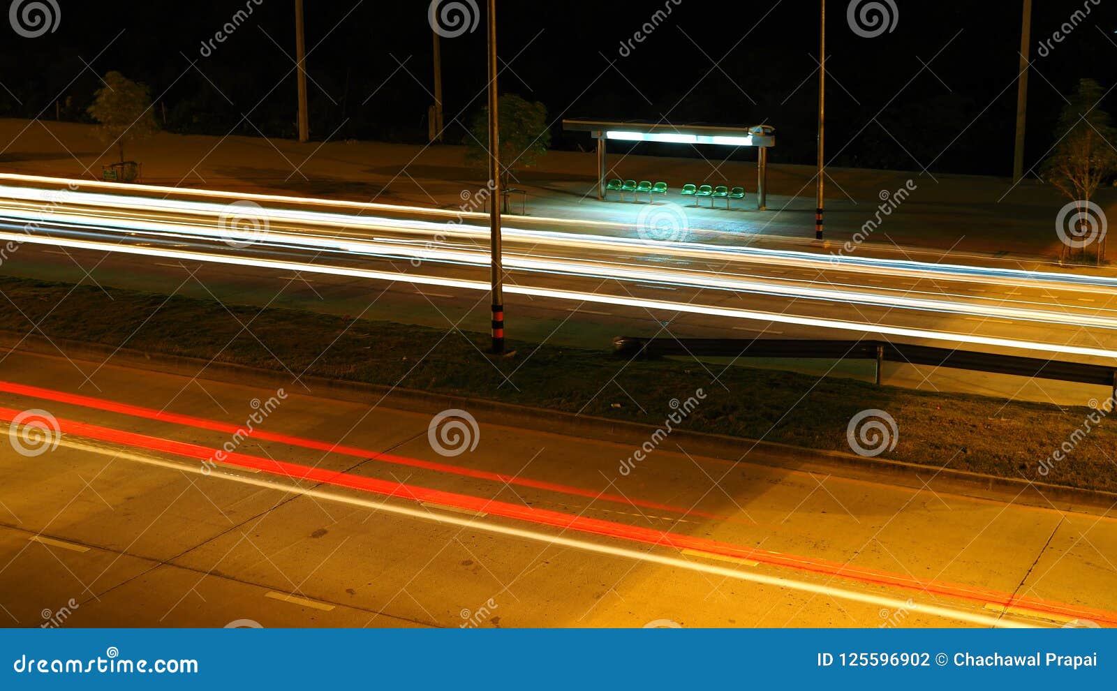 Empty Bus Stop with Night Street Light. Stock Photo - Image of time ...