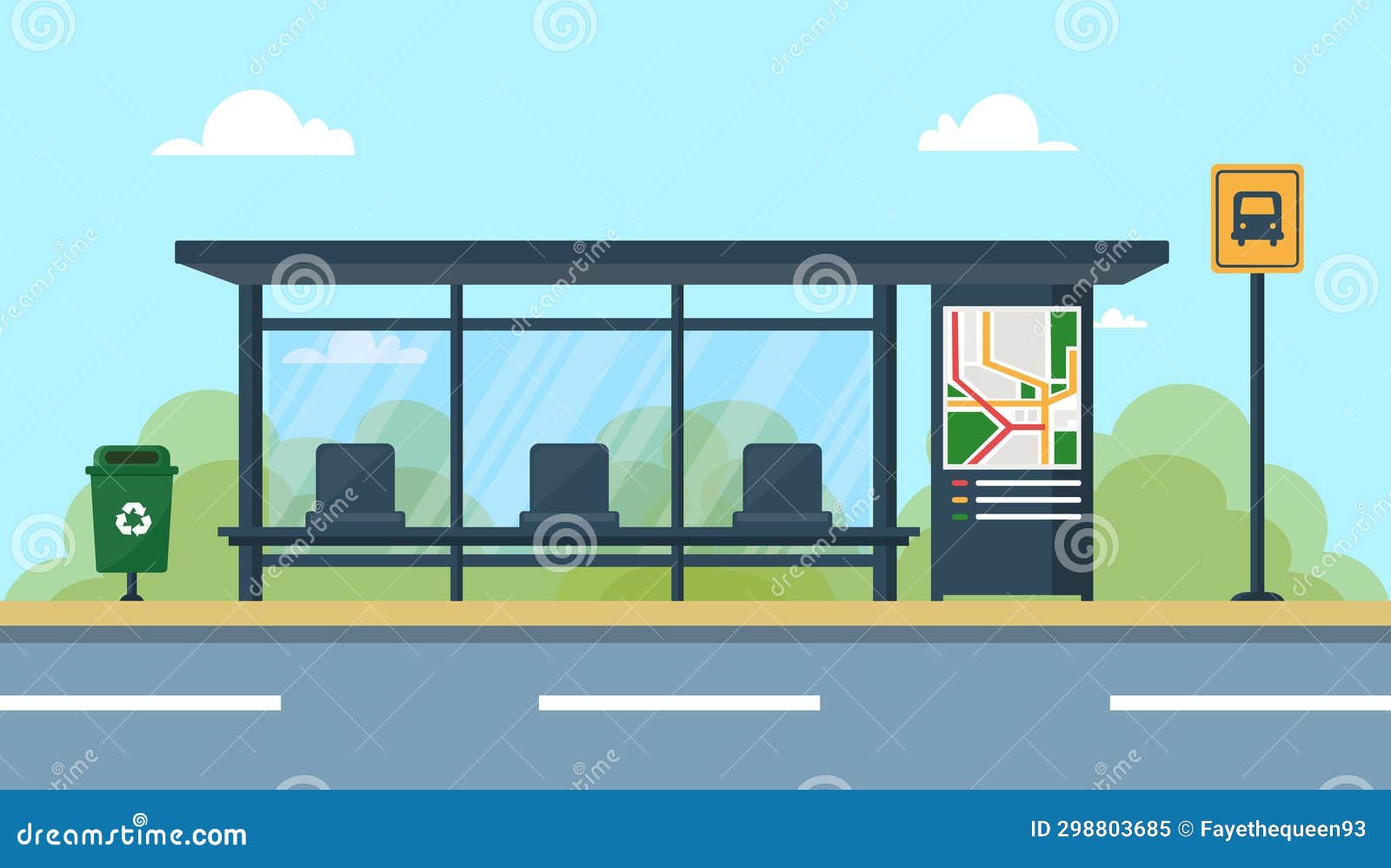 Empty Bus Stop with Sky Background. Bus Stop Public Transport in Flat ...