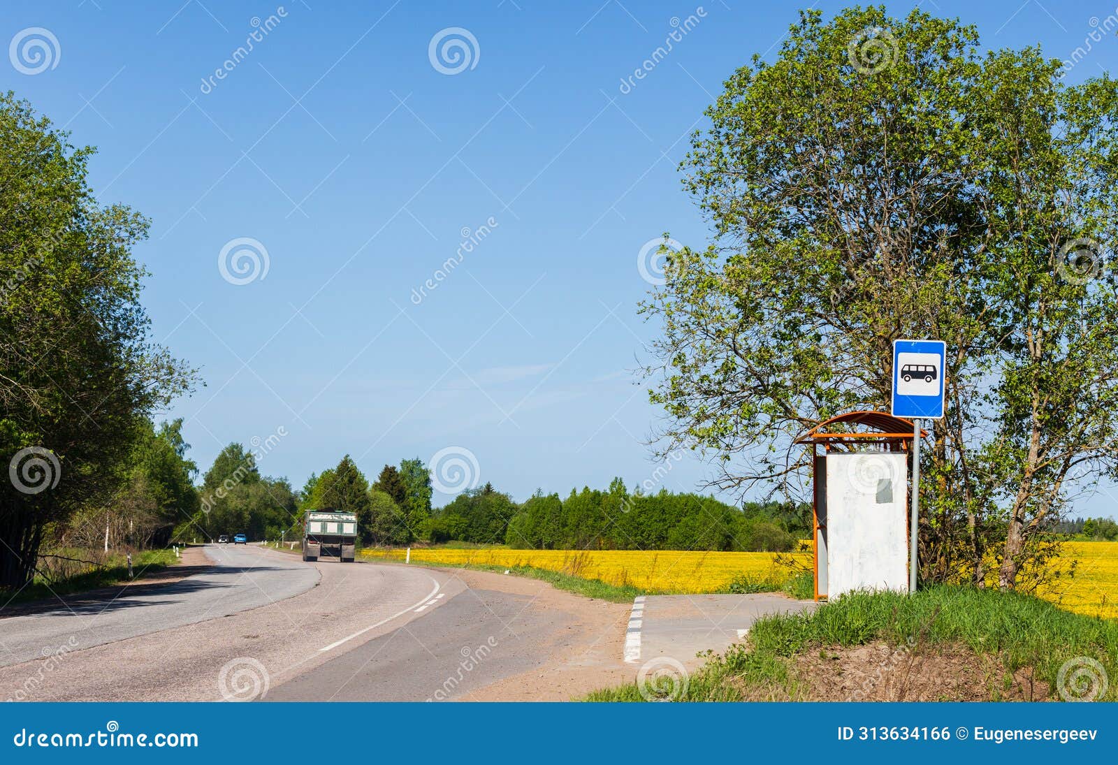 An Empty Bus Stop on a Sunny Day, Rural Public Transportation Stock ...