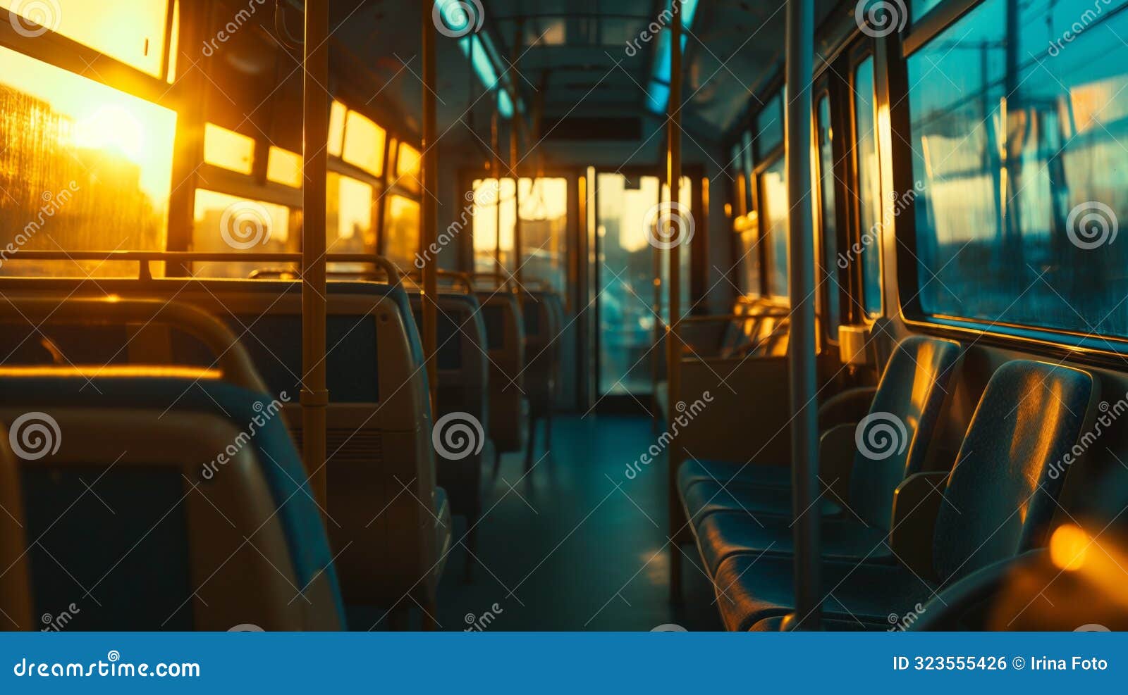 Empty Bus with Sunrise View through Windows Stock Photo - Image of ...