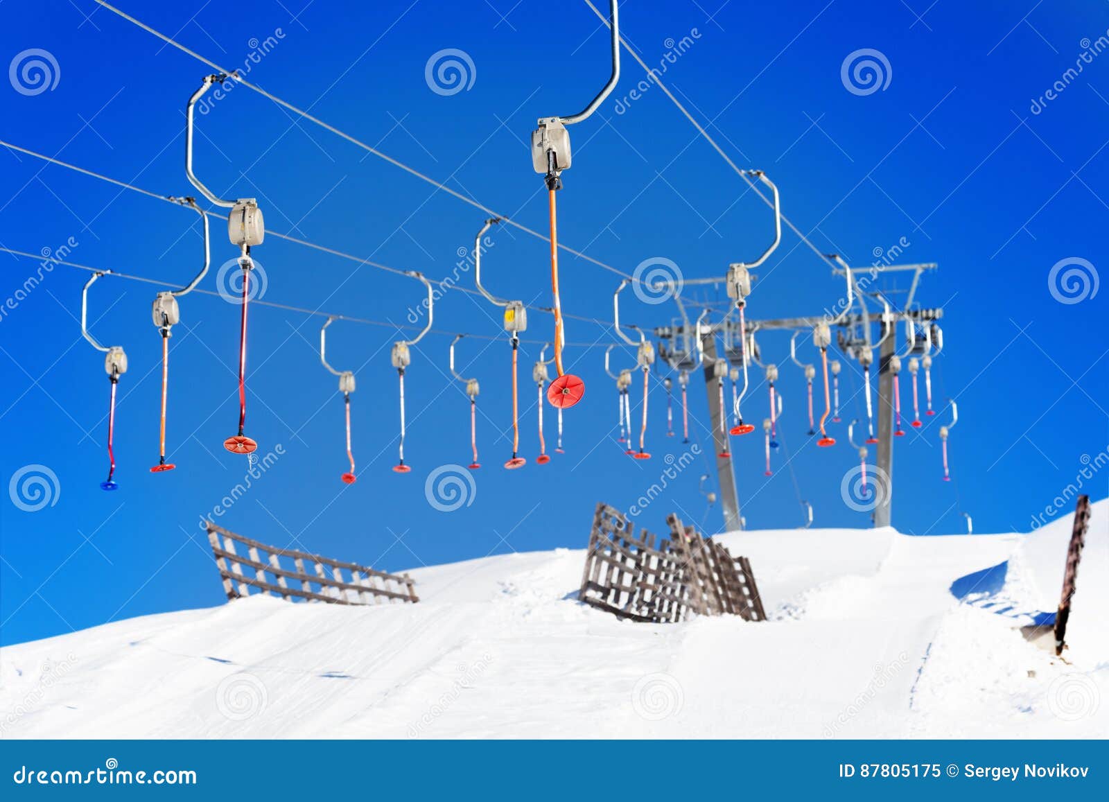 Empty Button Lifts of Ski Resort in Wintertime Stock Image - Image of ...