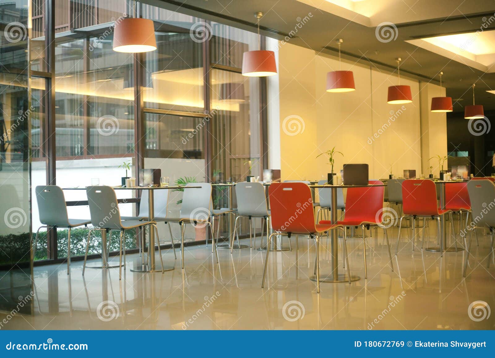 Empty cafe interior stock image. Image of hall, cafeteria - 180672769
