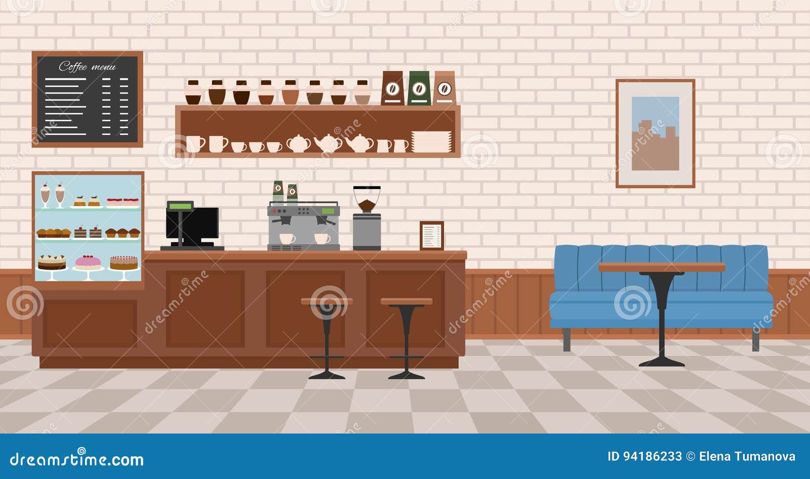 Cafe Interior. Vector Hand Drawn Illustration. | CartoonDealer.com ...