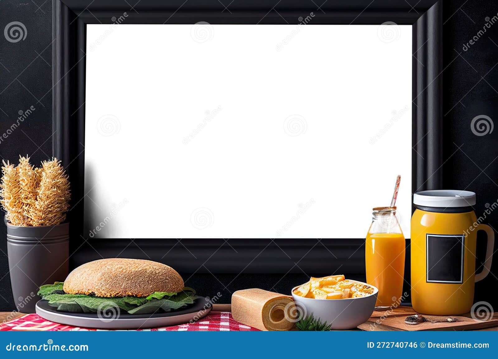 Empty Cafe Menu Chalk Board with Decoration on Black Background ...