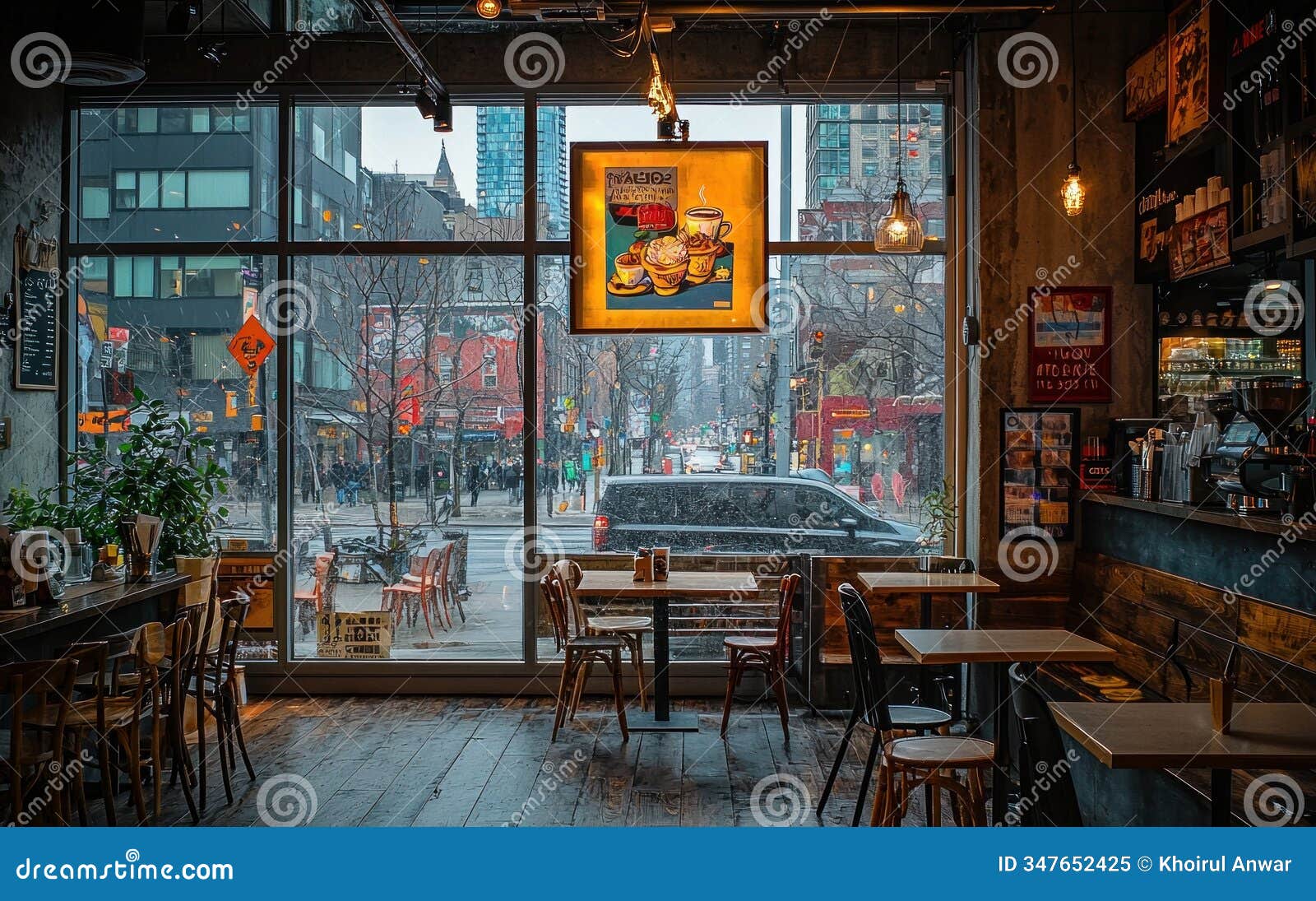 Empty Cafe Interior. Coffee Shop With White Bar Counter, Shelves And ...