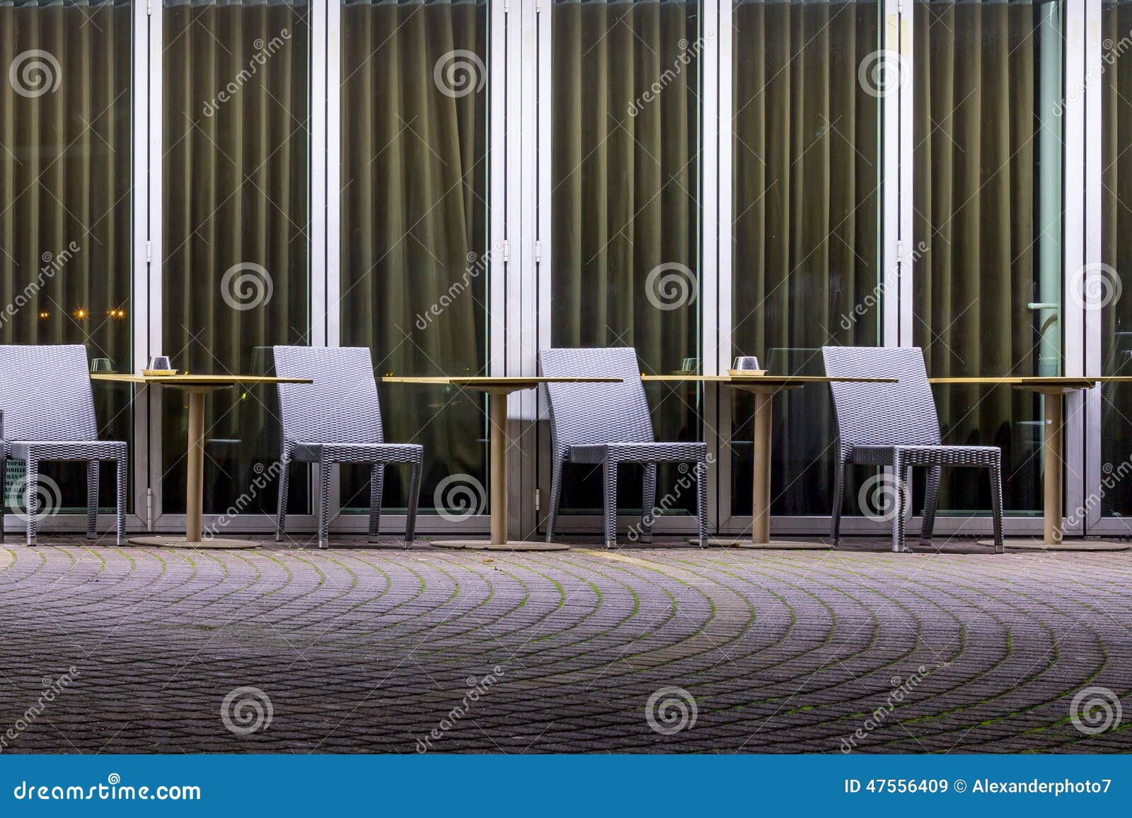 Empty Cafe Terrace at Night Stock Image - Image of terrace, seating ...