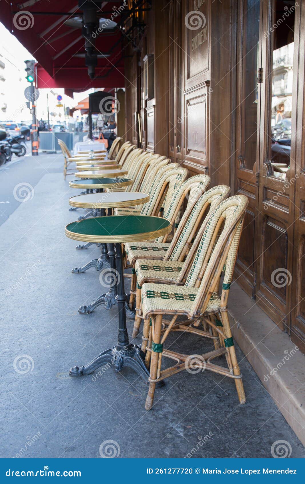 Empty Cafe Terrace in Paris. Chairs in a Row Stock Photo - Image of ...