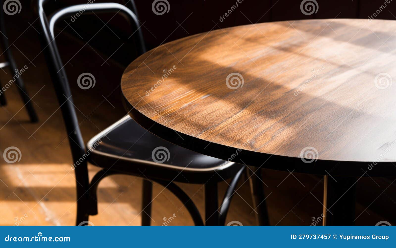 Empty Cafeteria with Rustic Wooden Chairs and Modern Steel Tables ...
