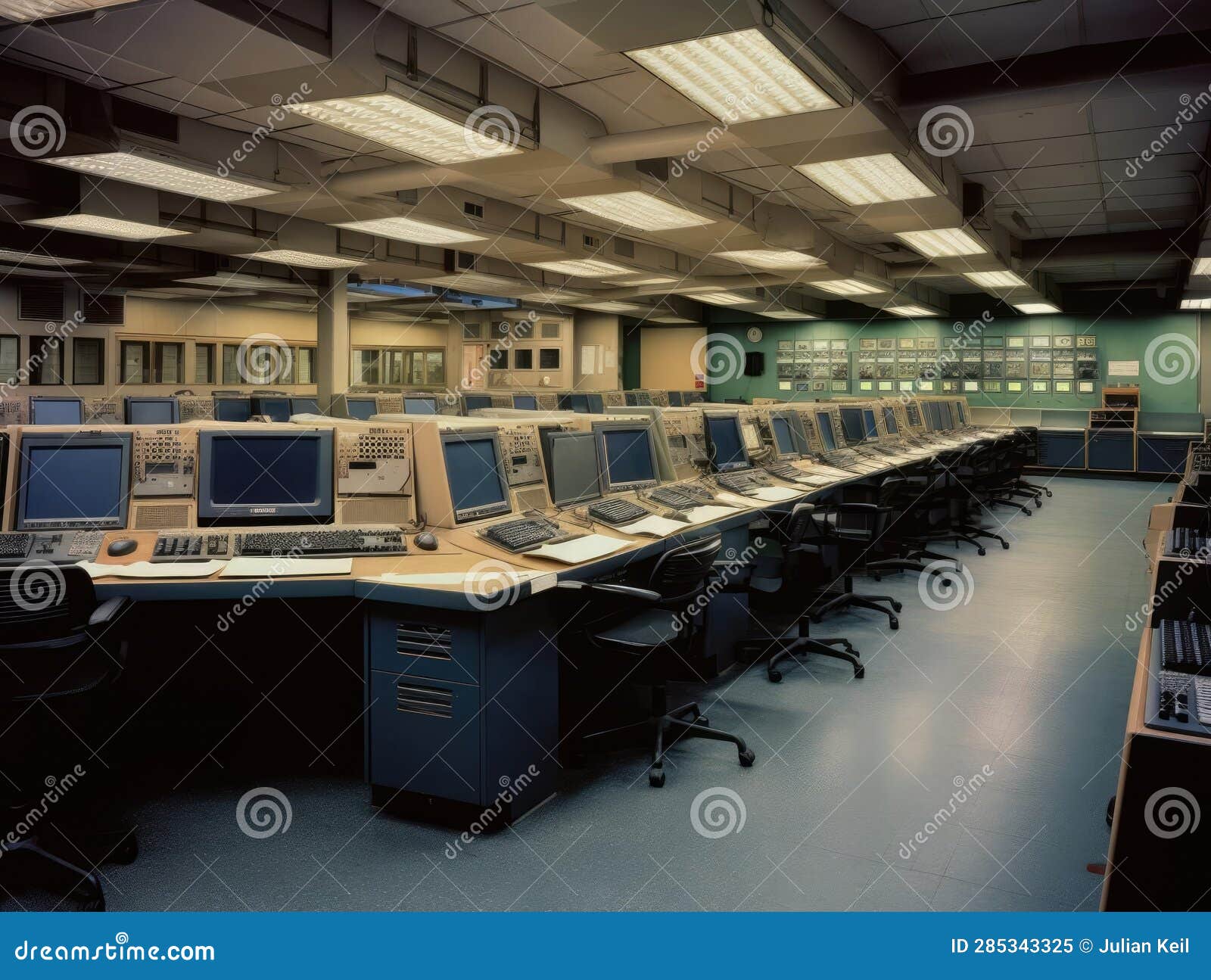 Empty Call Center with Computer Stations Stock Illustration ...
