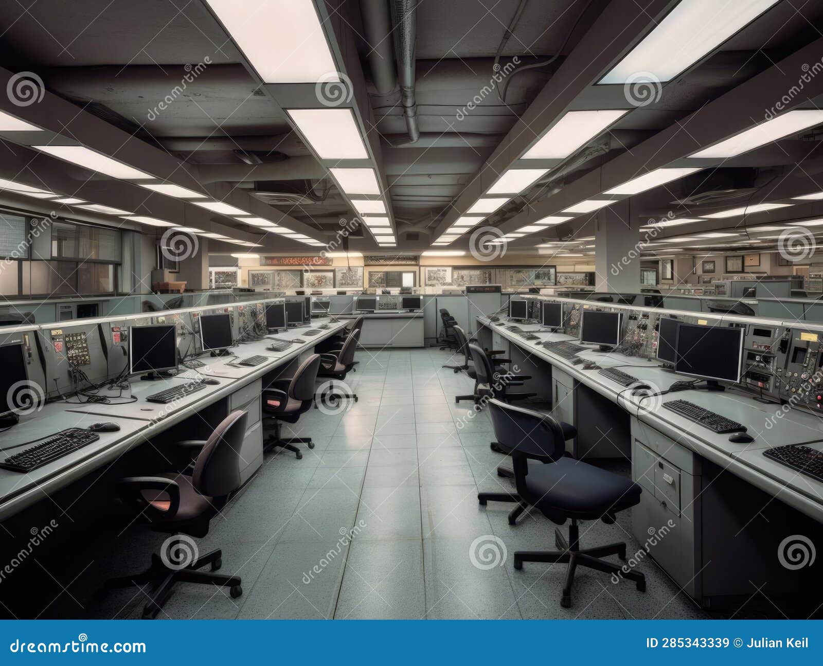 Empty Call Center with Computer Stations Stock Illustration ...