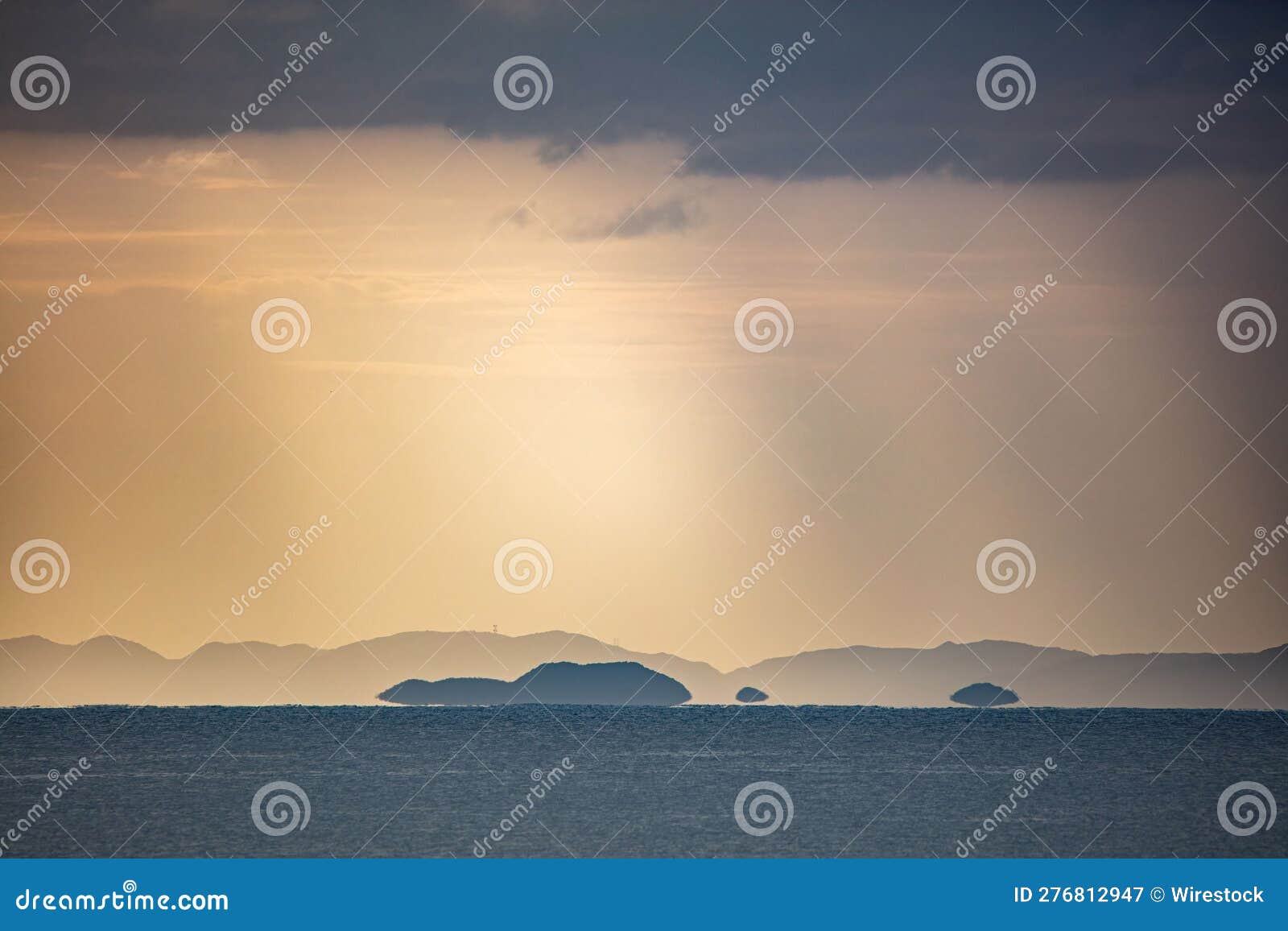 An Empty Calm Ocean with Mountain in the Background Stock Image - Image ...