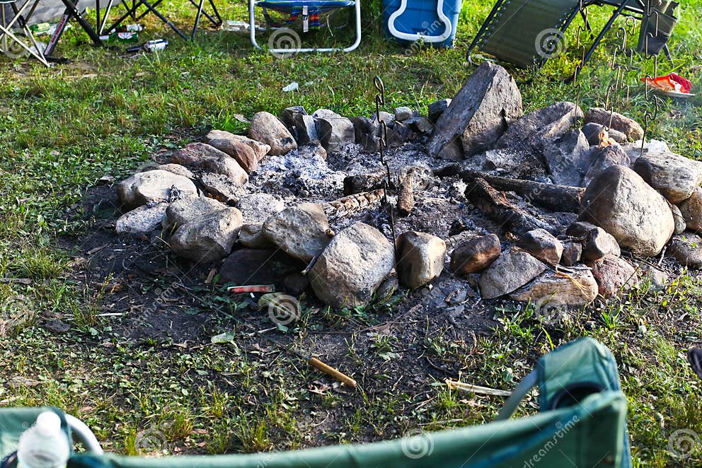 Empty Campfire Area from Campground after Grilling Stock Photo - Image ...