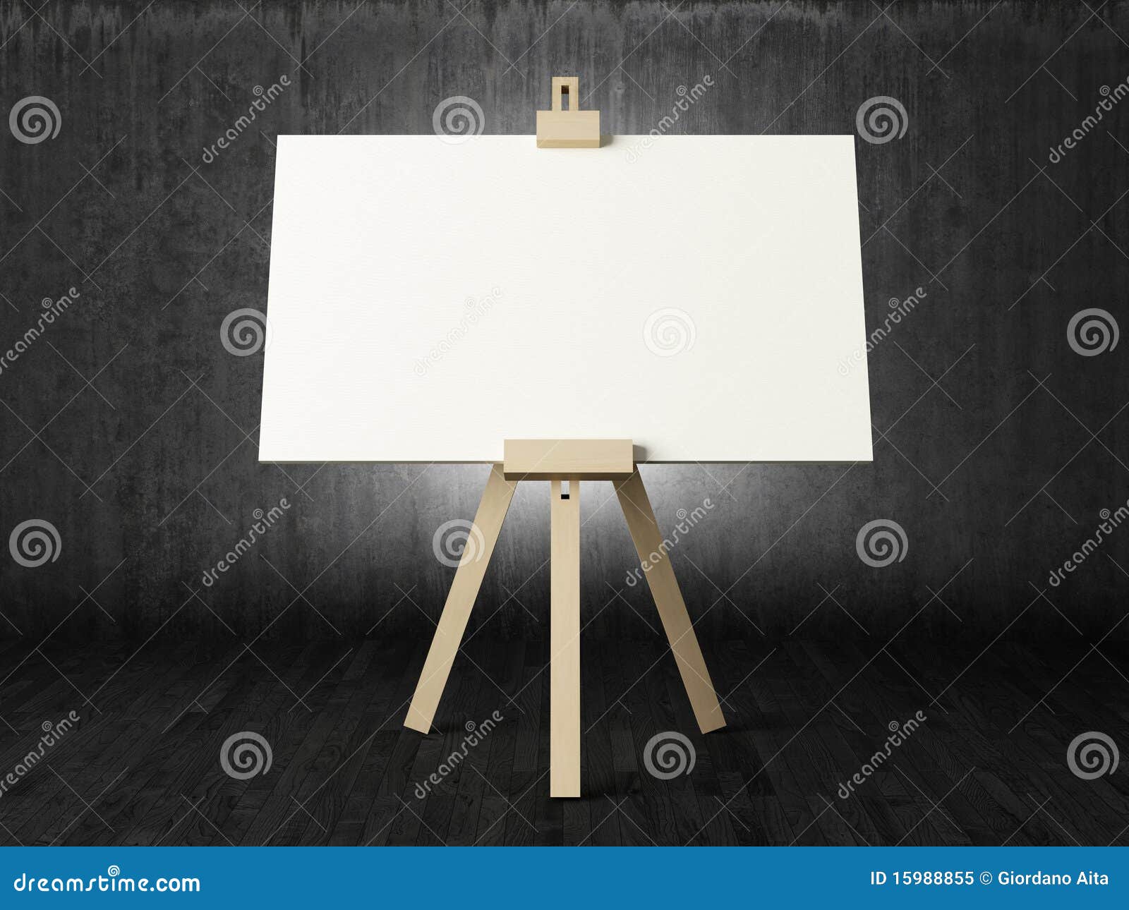 Empty canvas in dark room stock illustration. Illustration of blank ...