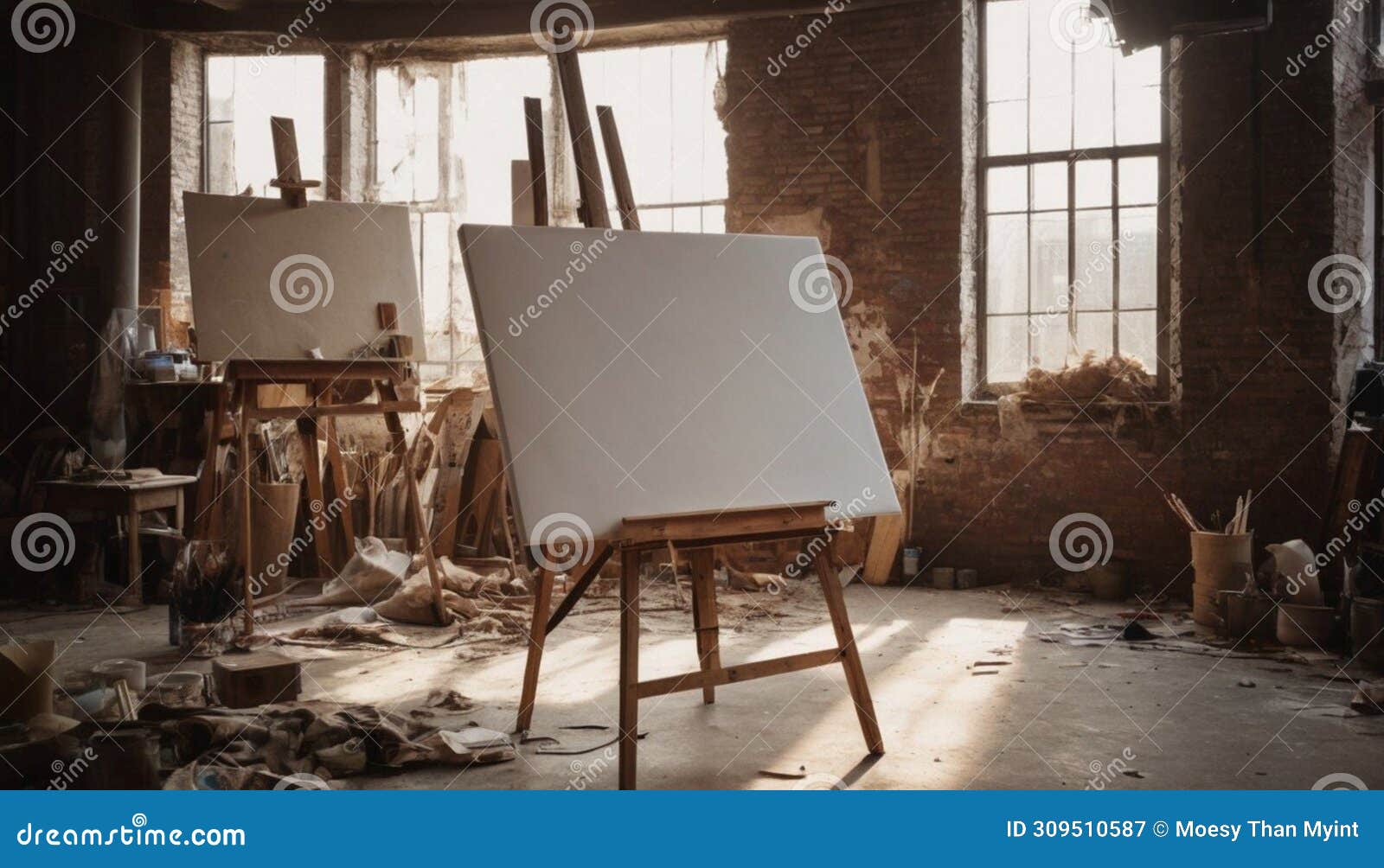 Empty Canvas on Easel in a Artist Warehouse Stock Illustration ...
