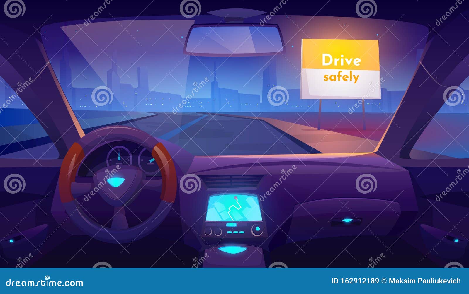 Empty Car Interior Inside with Gps on Dashboard Stock Vector ...