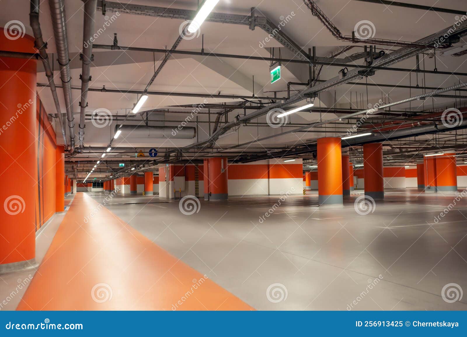 Empty Car Parking Garage with Lighting and Columns Stock Image - Image ...