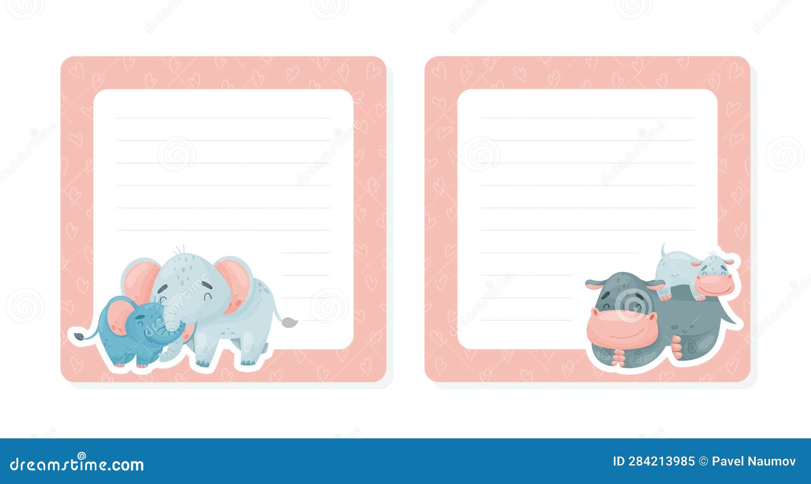 Empty Card with Animal Cub Cuddle with Mom Vector Template Stock Vector ...