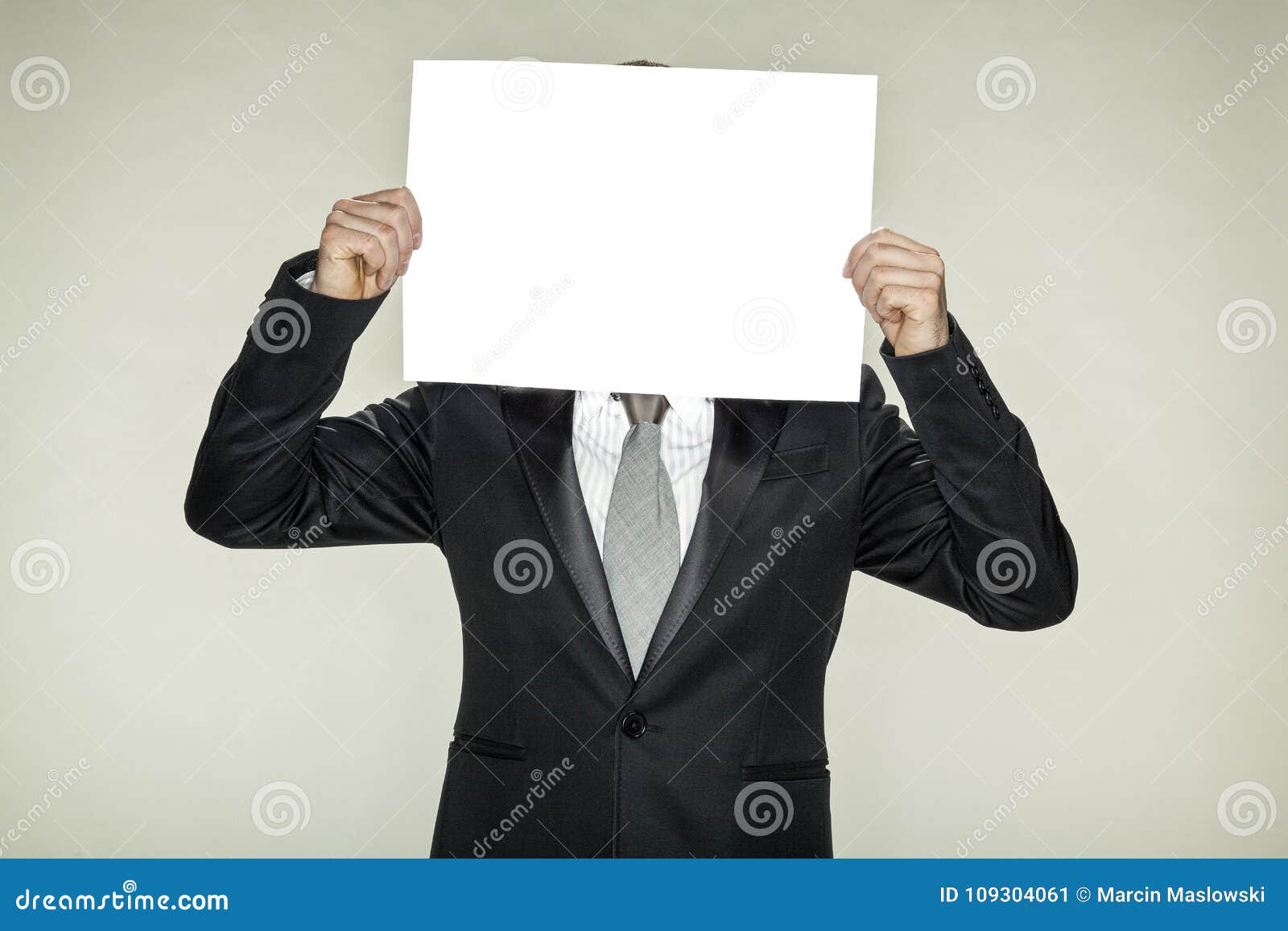 Empty Card in Front of the Businessman Face Stock Image - Image of ...