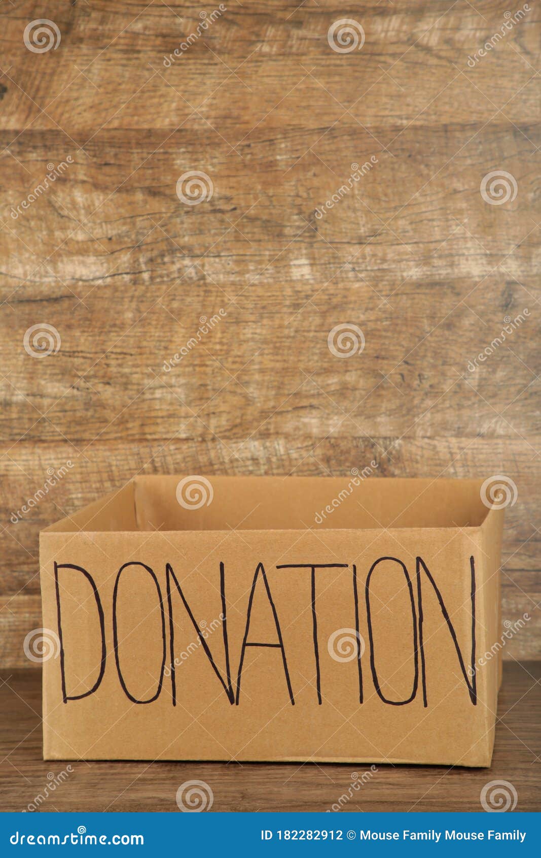 Empty Cardboard Donation Box on Brown Background. Inscription Donation ...