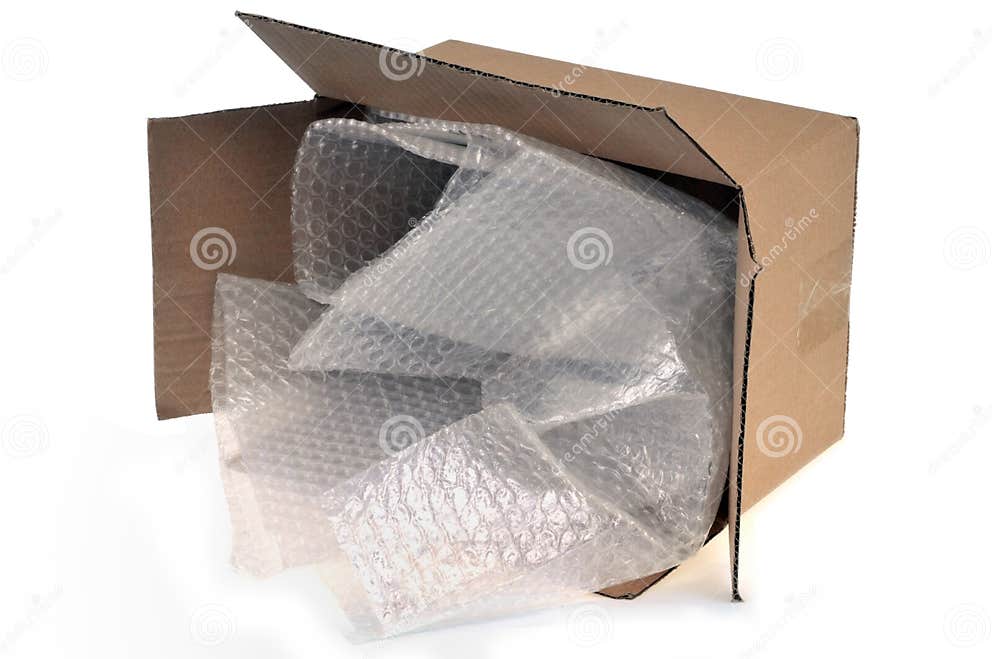 Cardboard Box with Bubble Wrap on a White Background Stock Image ...