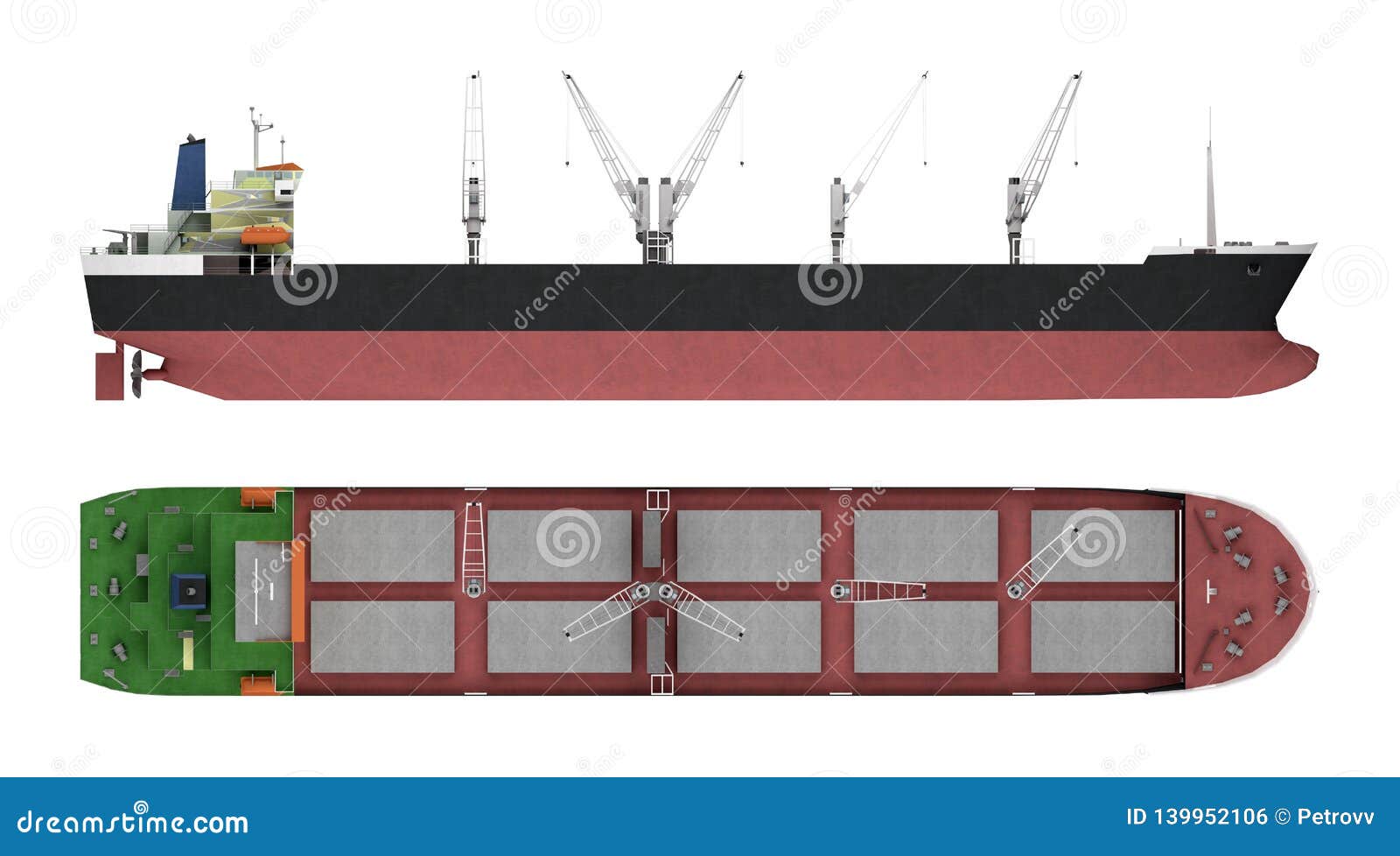 Empty Cargo Ship with Cranes Stock Illustration - Illustration of ...