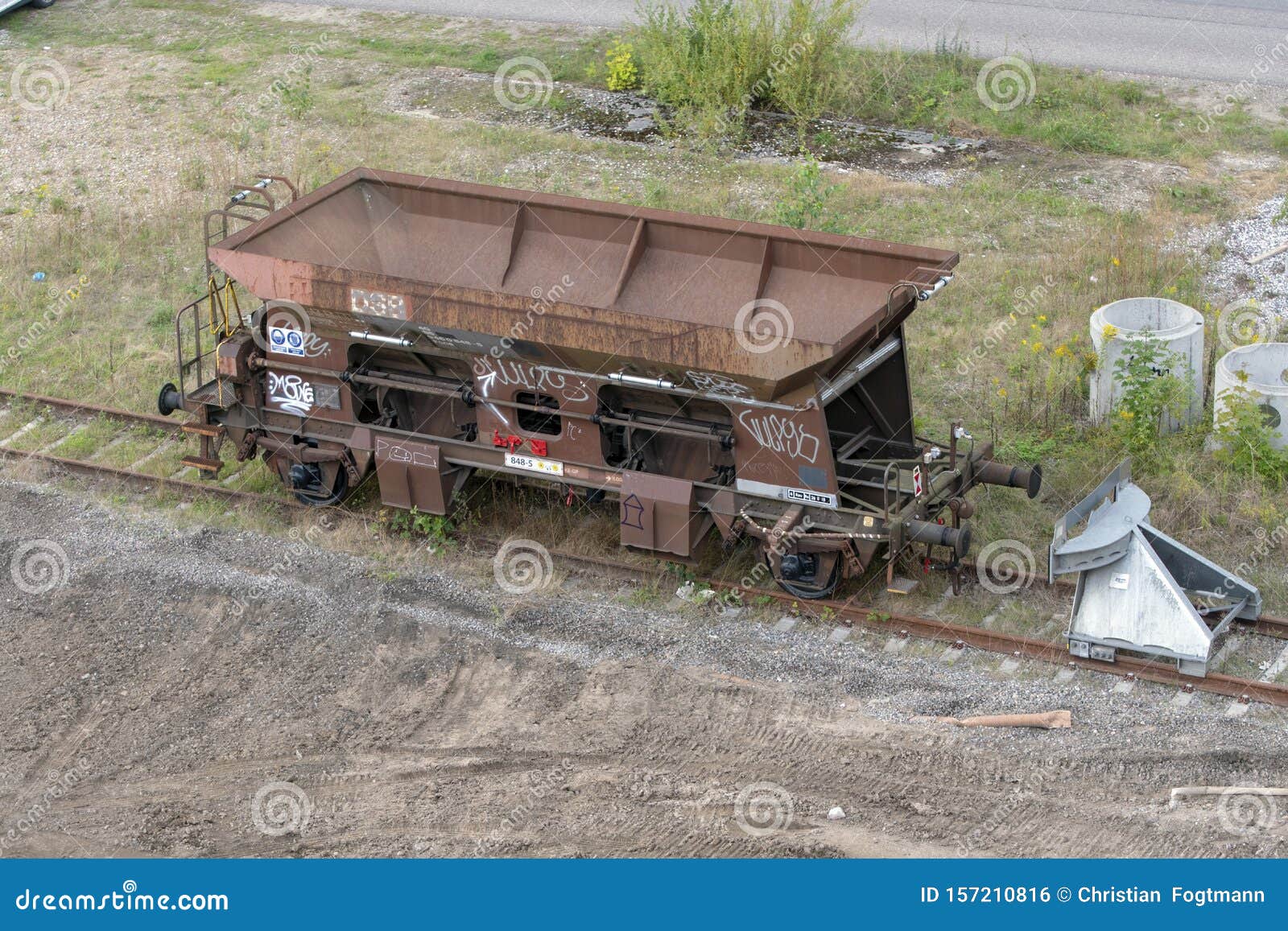 Empty Cargo Wagon on Tracks Stock Photo - Image of brown, machinery ...