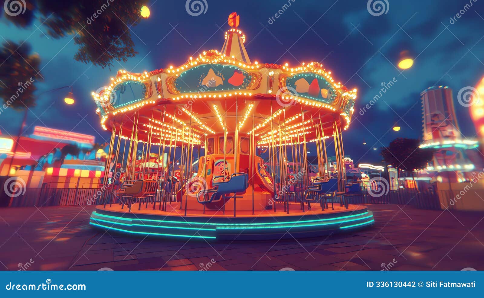 An Empty Carousel at an Amusement Park at Night Stock Photo - Image of ...