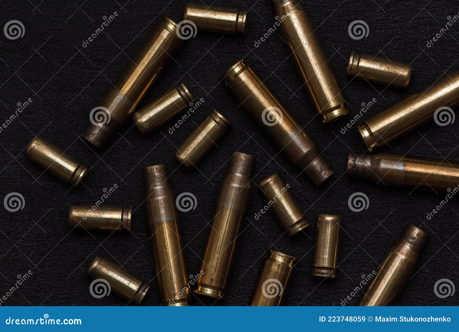 Empty Cartridges on a Black Stock Image - Image of brass, death: 223748059