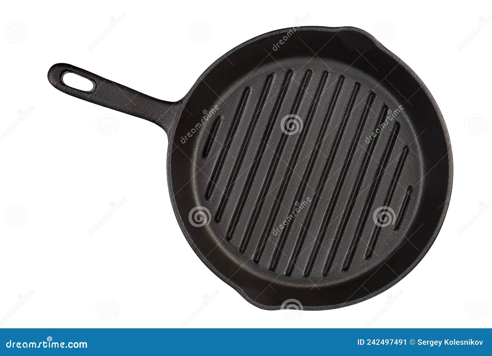Empty Cast Iron Grill Frying Pan Isolated on White Background with ...