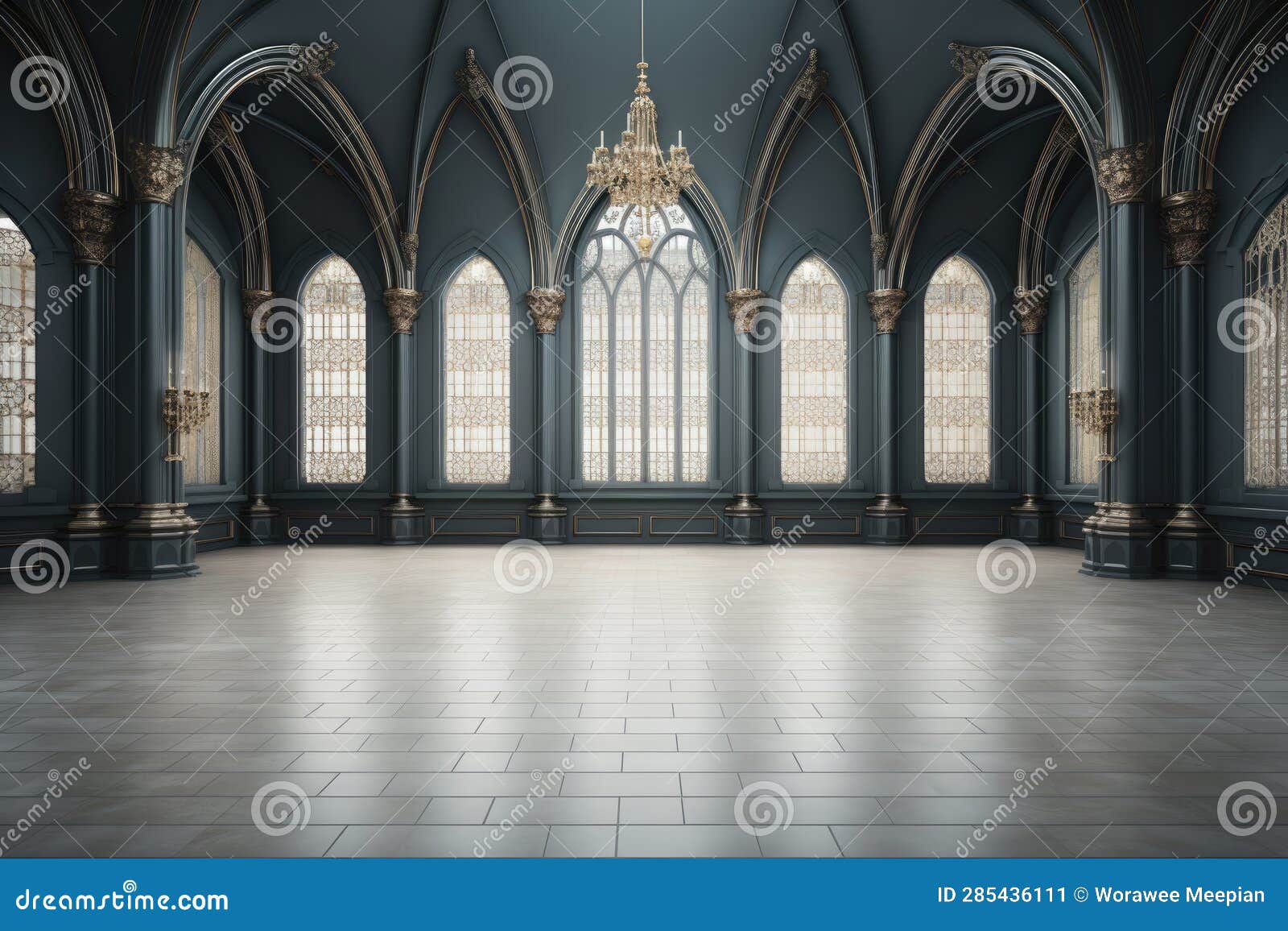 Empty Castle Music Hall Interior With Grand Piano. Cartoon Vector ...
