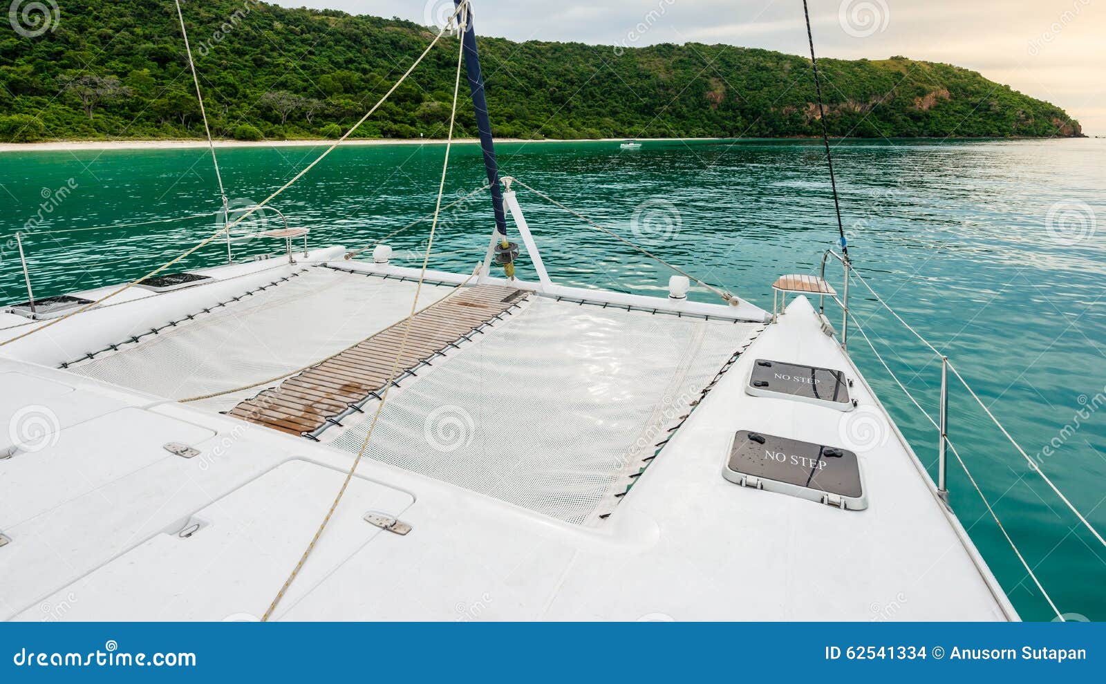 Empty Catamaran Yacht Deck Sailing on the Sea Stock Photo - Image of ...
