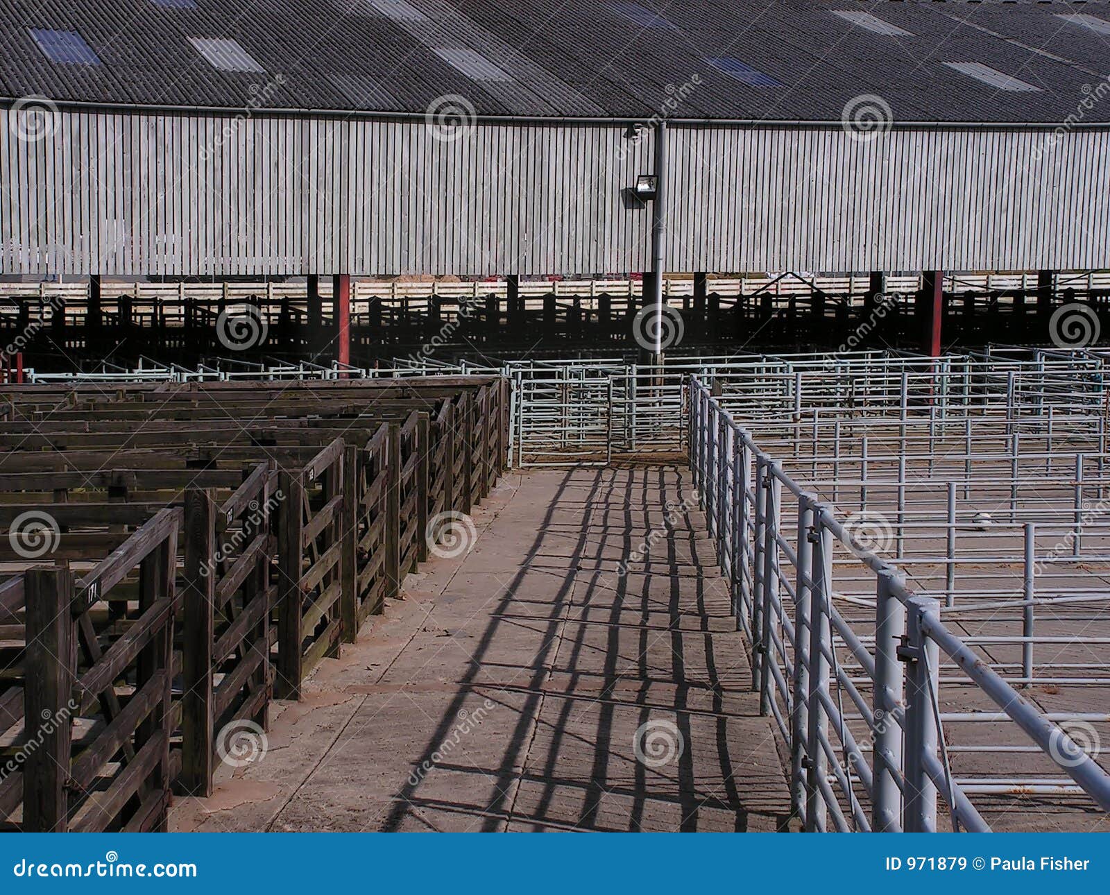 Empty Cattle Paddock In The Foreground With A Hay Feeder Stock Photo ...