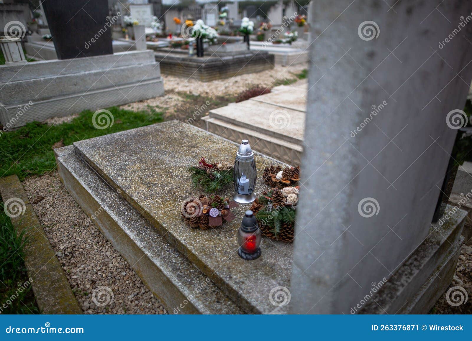 Cemetery on a rainy day stock image. Image of park, weather - 263376871