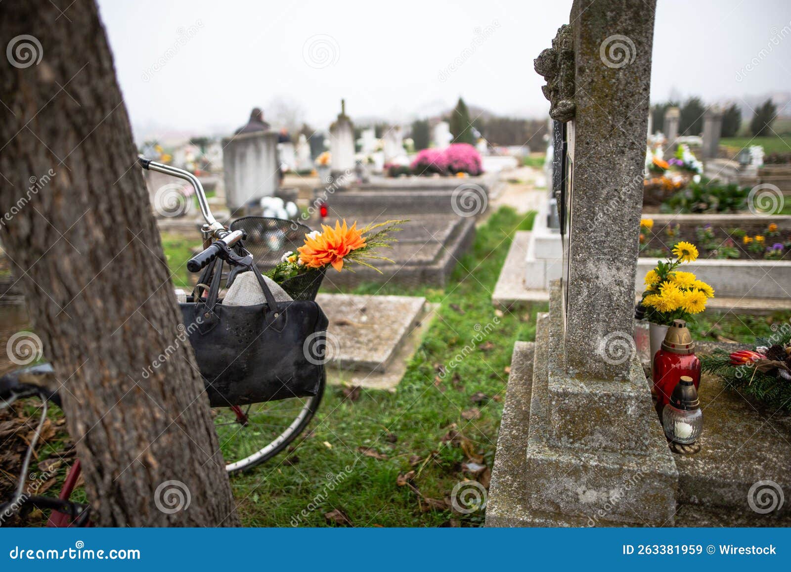 Empty Cemetery on a Rainy Day Stock Image - Image of outdoors ...