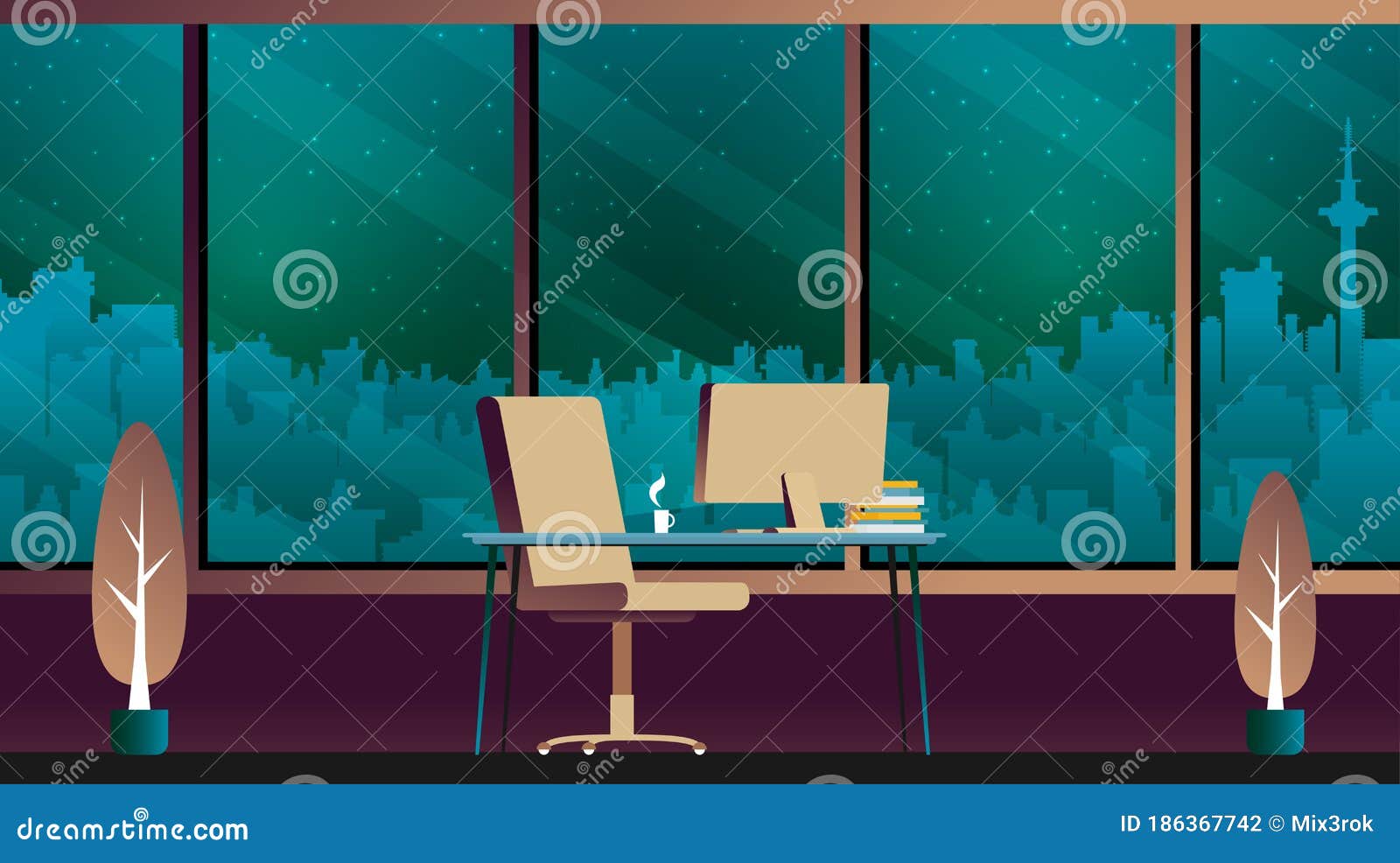 Empty Ceo Office Interior. Flat Vector Stock Vector - Illustration of ...