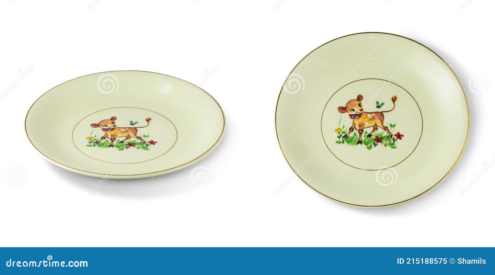 Empty Ceramic Children`s Plate with Hand Painting Isolated on White ...