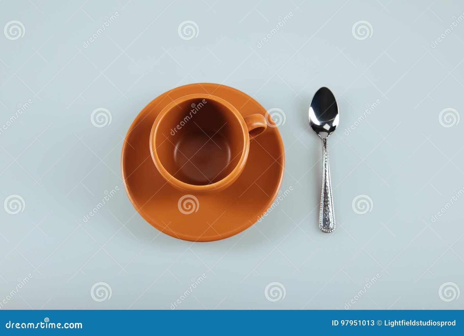 Empty Ceramic Coffee Cup on Saucer with Silver Teaspoon Stock Image ...