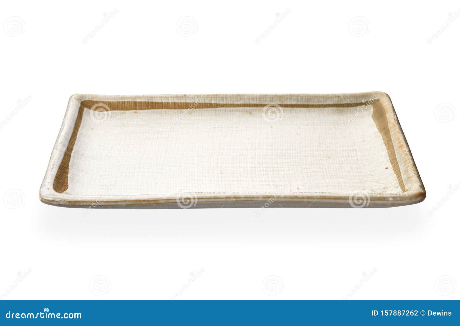 Empty Ceramic Plate with Brown Edge, Rectangular Plate Isolated on ...