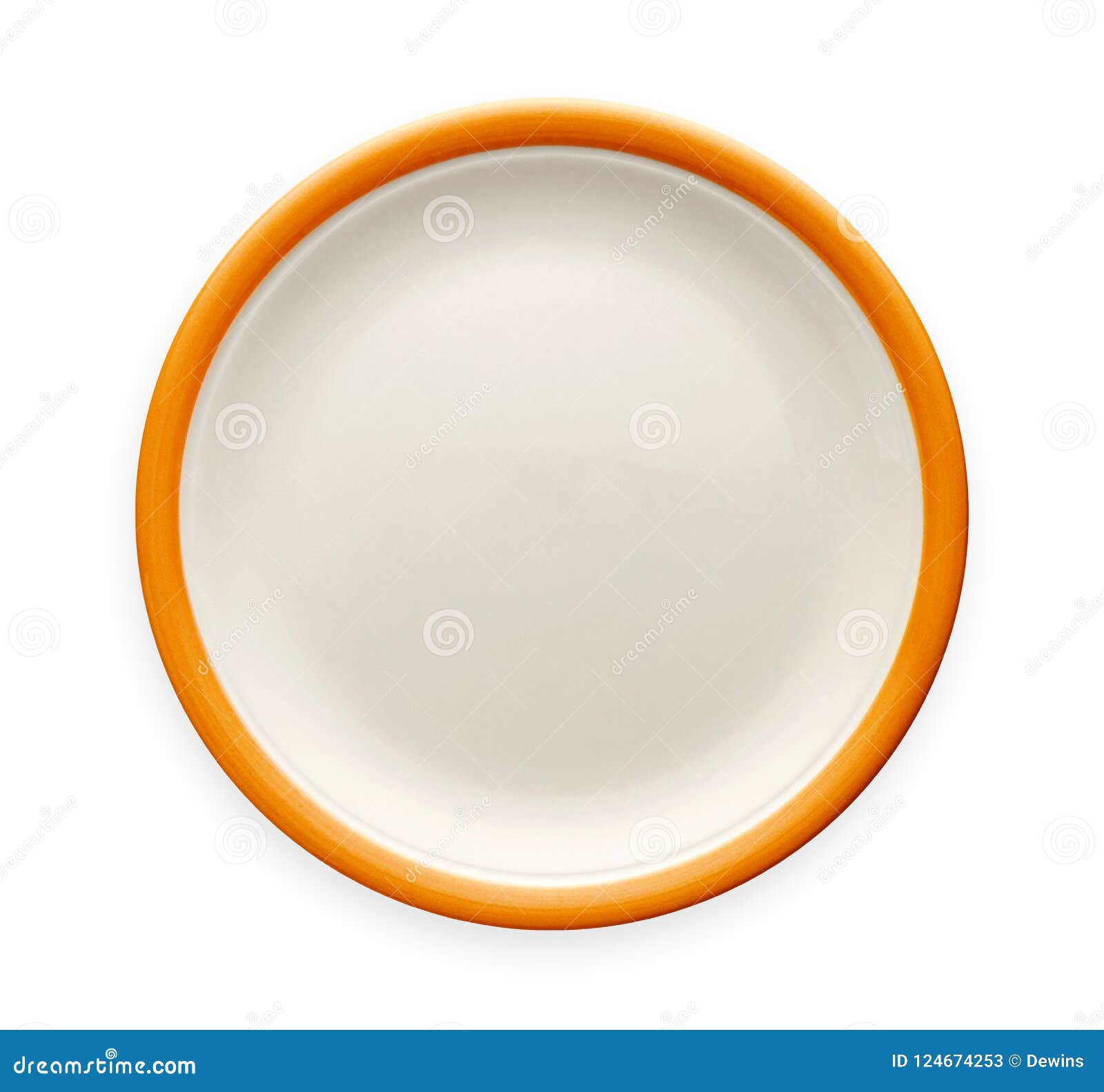 Empty Ceramic Plate with Orange Pattern Edge, White Round Plate with ...