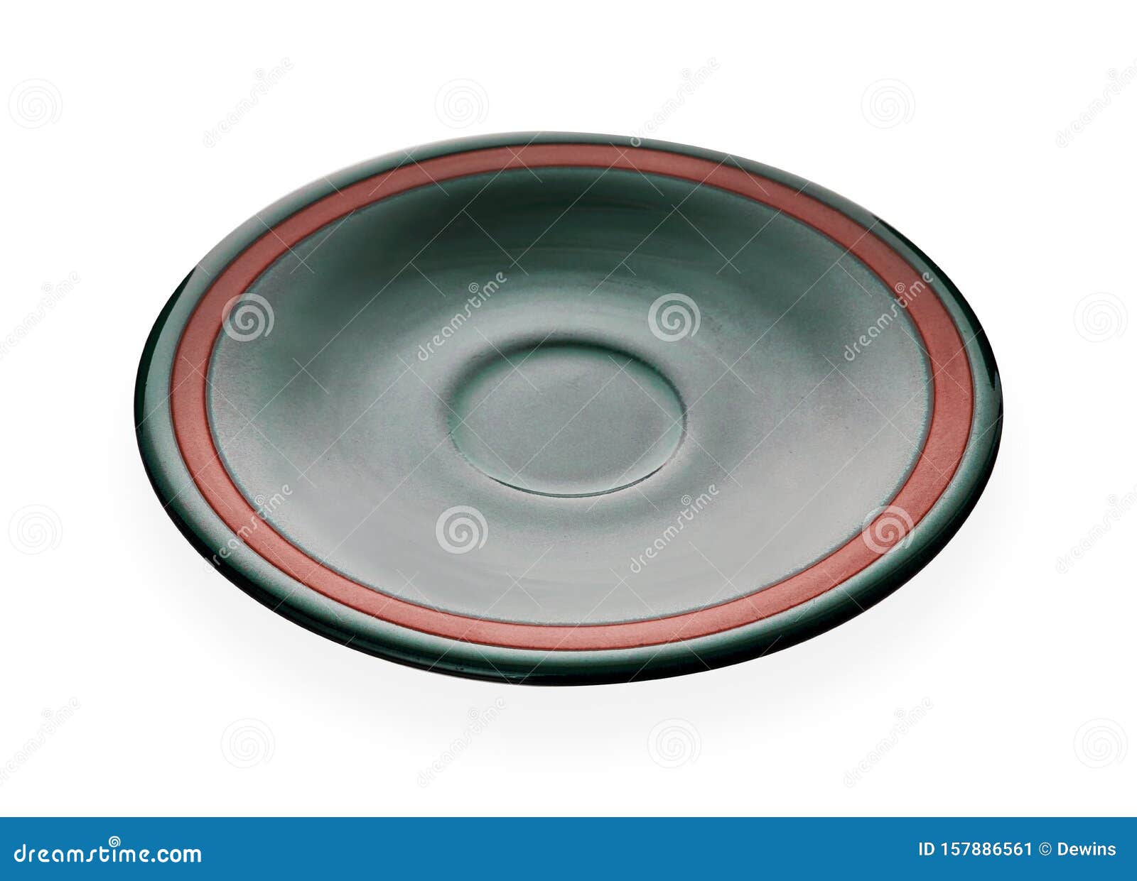 Empty Ceramic Plate with Red Pattern Edge, Dark Green Round Plate with ...